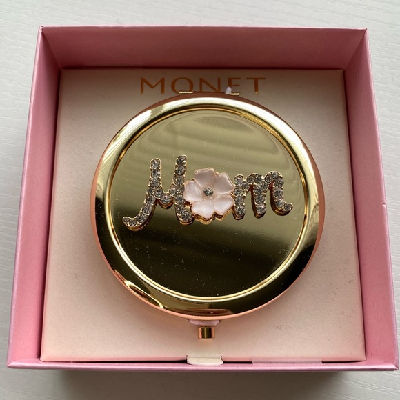 Monet | Accessories | Monet Mom Compact Mirror Gold Tone Rhinestones ...